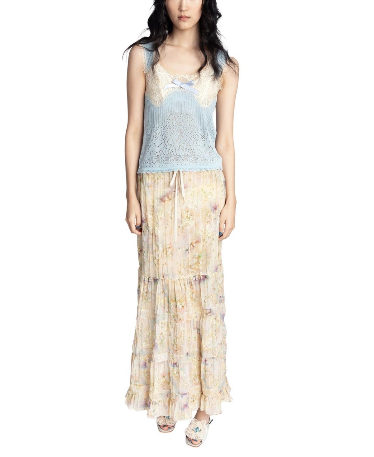 ANNA SUI Oasis Blooms Tiered Maxi Skirt